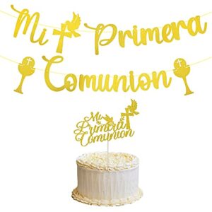 mi primera comunion banner, mi primera comunion cake topper, cross baptism decorations, first communion baby shower christening theme party mi bautizo cake topper mi primera comunion decoracion