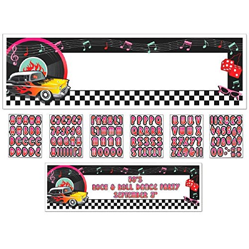 Amscan Fun 50's Personalize It! Giant Party Sign Banner (121 Piece), 65" x 20", Black