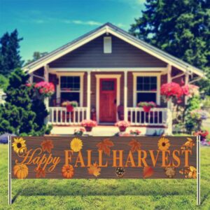 98"x 19" Large Happy Fall Harvest Banner- Long Fall Thanksgiving Outdoor Decoration Banner Background Orange Leaves Pumpkin Autumn Banner for Wall Office Fence Yard Garage Backdrop