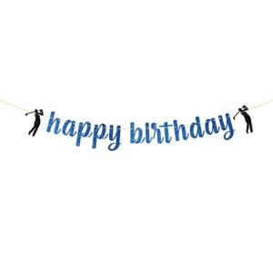 royal blue golf happy birthday banner – golf themed birthday party decorations, golf birthday decor for men / boys, dad happy birthday banner