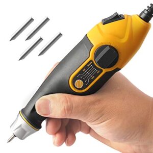 utool engraver pen with letter/number stencil, 24w handheld etching tool for wood metal glass engraving with 4 replaceable tungsten carbide steel bits