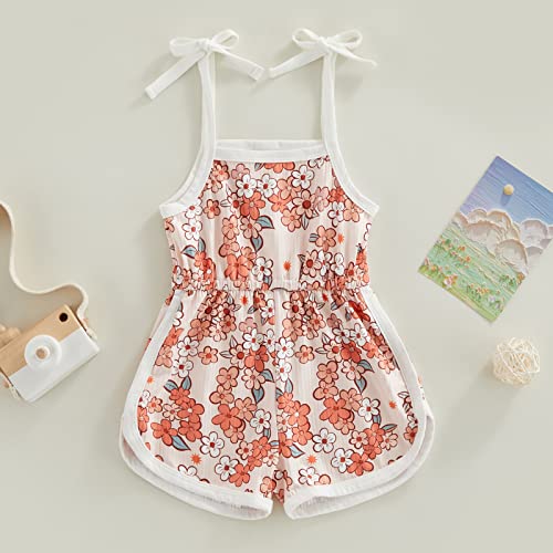 Toddler Sling Baby Girl Summer Clothes Romper Jumpsuit Floral Straps Short Overalls Romper Outfit Baby Clothes Girl (Pink, 12-18 Months)