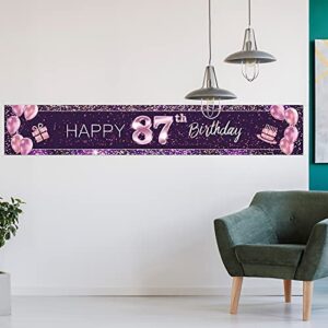 PAKBOOM Happy 87th Birthday Backdrop Banner Cheers to 87 Years Old Decorations Party Supplies Sign Pink