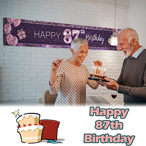 PAKBOOM Happy 87th Birthday Backdrop Banner Cheers to 87 Years Old Decorations Party Supplies Sign Pink