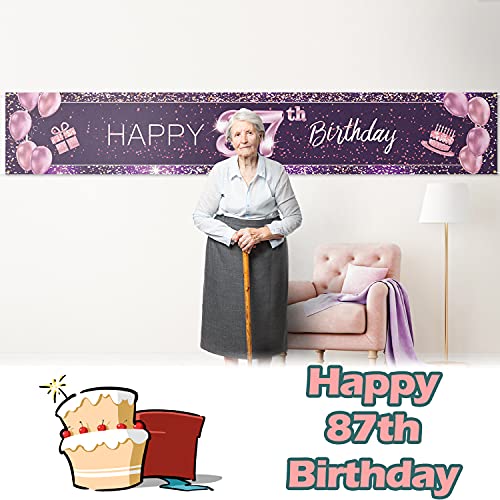 PAKBOOM Happy 87th Birthday Backdrop Banner Cheers to 87 Years Old Decorations Party Supplies Sign Pink