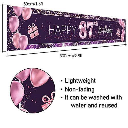 PAKBOOM Happy 87th Birthday Backdrop Banner Cheers to 87 Years Old Decorations Party Supplies Sign Pink