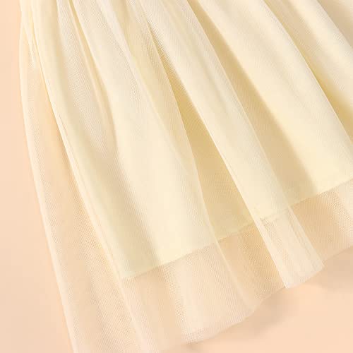 Toddler Girl Floral Tutu Dress Sleeveless Tulle Sundress Flower Princess Party Dresses for 2-6 Years(Beige, 4-5X)