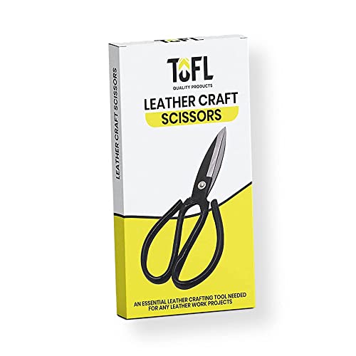 TOFL Leather Craft Scissors - Heavy Duty Shears for Cutting Thick Hide Material - Magnesium Steel Multipurpose Crafting Tool - TPU Handle, Comfortable Grip - Compact Design, Large Opening - 7.3 Inches