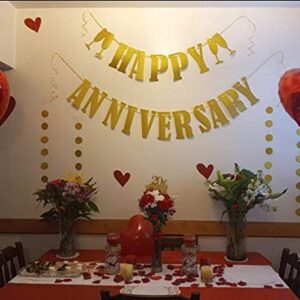 Happy Anniversary Decorations, Happy Wedding Anniversary Decorations with Banner, Cake Topper, Glitter Hanging, Ribbon and Balloons for All Ages' Anniversary Party Decorations (Black/Gold)