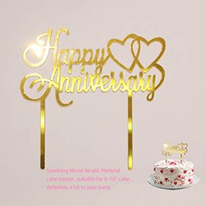 Happy Anniversary Decorations, Happy Wedding Anniversary Decorations with Banner, Cake Topper, Glitter Hanging, Ribbon and Balloons for All Ages' Anniversary Party Decorations (Black/Gold)