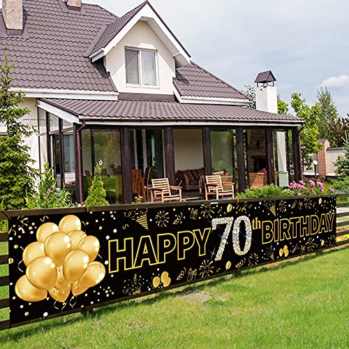 Pimvimcim 70th Birthday Banner Backdrop Decorations for Women Men - Gold Happy 70 Year Old Birthday Party Supplies - Happy Seventy Birthday Party Sign Decor for Outdoor Indoor