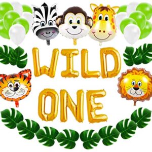 Wild One First Birthday Balloon Set Kit, 1st Animal Theme Bday Party Banner Set for Boy Girl