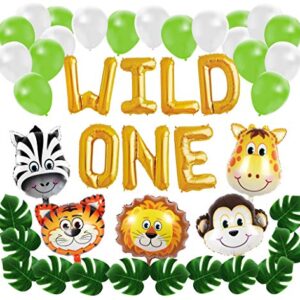 Wild One First Birthday Balloon Set Kit, 1st Animal Theme Bday Party Banner Set for Boy Girl