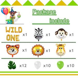 Wild One First Birthday Balloon Set Kit, 1st Animal Theme Bday Party Banner Set for Boy Girl