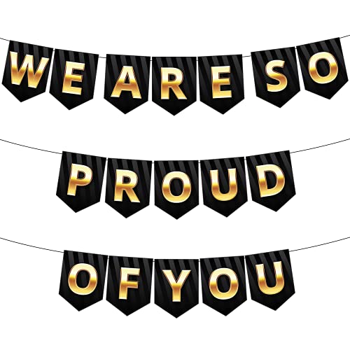 XtraLarge, We Are So Proud Of You Banner - No DIY Required, Graduation Banner | Black and Gold Graduation Party Decorations 2023 | Gold and Black Graduation Backdrop for 2023 Graduation Decorations