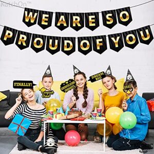 XtraLarge, We Are So Proud Of You Banner - No DIY Required, Graduation Banner | Black and Gold Graduation Party Decorations 2023 | Gold and Black Graduation Backdrop for 2023 Graduation Decorations