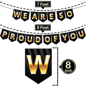 XtraLarge, We Are So Proud Of You Banner - No DIY Required, Graduation Banner | Black and Gold Graduation Party Decorations 2023 | Gold and Black Graduation Backdrop for 2023 Graduation Decorations