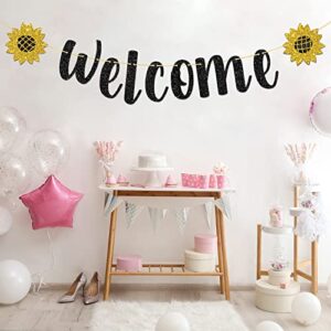 T-minimalist Welcome Banner, Black Glitter Hanging Sign Party Banner Decorations, Induction Party | Welcome Home | School New Terms Begins Welcome Sign Bunting Banner 6.3 Feet