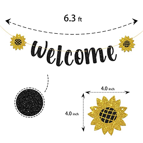 T-minimalist Welcome Banner, Black Glitter Hanging Sign Party Banner Decorations, Induction Party | Welcome Home | School New Terms Begins Welcome Sign Bunting Banner 6.3 Feet