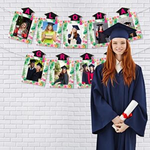 Tropical Aloha Graduation Photo Banner - Aloha Grad Photo Banner with Tassel, Summer Hawaiian Luau Congrats Grad Photo Banner for College Graduation Party Decorations