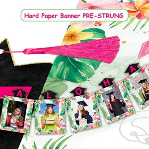 Tropical Aloha Graduation Photo Banner - Aloha Grad Photo Banner with Tassel, Summer Hawaiian Luau Congrats Grad Photo Banner for College Graduation Party Decorations