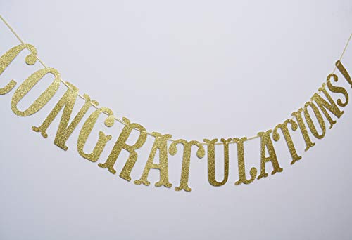 Congratulations Gold Glitter Sign Banner- Graduation, Wedding, Retirement Party Supplies Decorations (Gold)