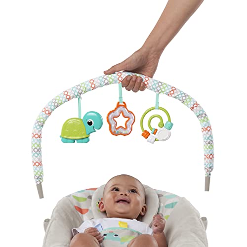 Bright Starts Happy Safari Vibrating Baby Bouncer Seat with 3-Point Harness and-Toy Bar, Age 0-6 Months