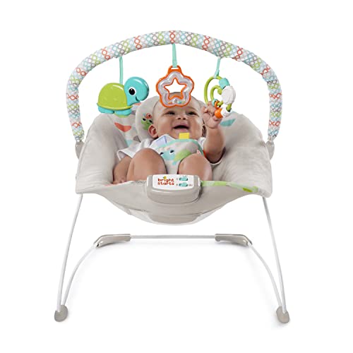 Bright Starts Happy Safari Vibrating Baby Bouncer Seat with 3-Point Harness and-Toy Bar, Age 0-6 Months