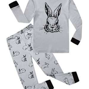 Baby Girls Boy Rabbit Easter Pajamas 100% Cotton Kids Gray Pjs Infant Size 18-24 Months