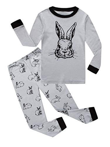 Baby Girls Boy Rabbit Easter Pajamas 100% Cotton Kids Gray Pjs Infant Size 18-24 Months