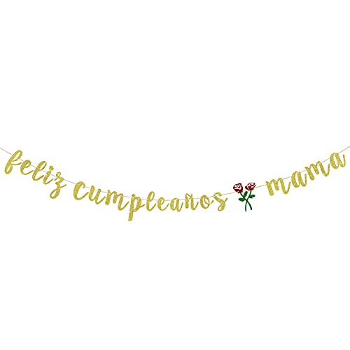 Dill-Dall Feliz Cumpleaños Mama Banner, Fiesta Theme Party Decorations, Mom Birthday Party Banner, Happy Birthday Banner for Women (Gold)