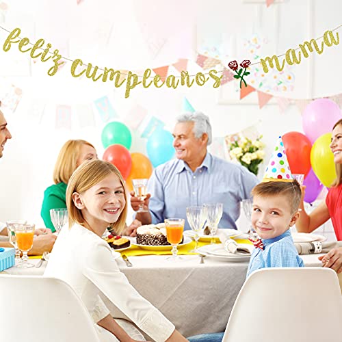 Dill-Dall Feliz Cumpleaños Mama Banner, Fiesta Theme Party Decorations, Mom Birthday Party Banner, Happy Birthday Banner for Women (Gold)