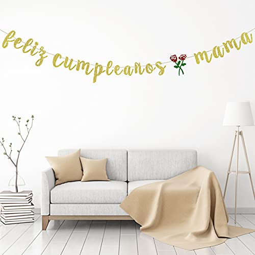 Dill-Dall Feliz Cumpleaños Mama Banner, Fiesta Theme Party Decorations, Mom Birthday Party Banner, Happy Birthday Banner for Women (Gold)