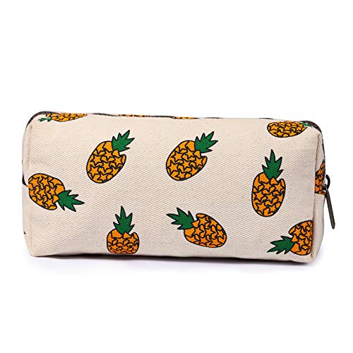 LParkin Cute Pineapple Teen Large Capacity Canvas Pencil Case Pen Bag Box Gadget Pouch Stationary Case Makeup Cosmetic Bag