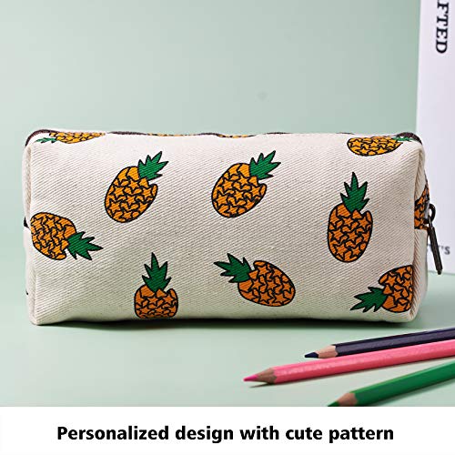 LParkin Cute Pineapple Teen Large Capacity Canvas Pencil Case Pen Bag Box Gadget Pouch Stationary Case Makeup Cosmetic Bag