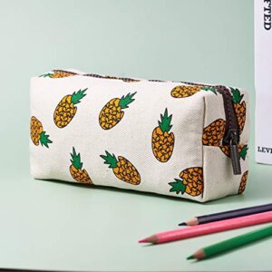 LParkin Cute Pineapple Teen Large Capacity Canvas Pencil Case Pen Bag Box Gadget Pouch Stationary Case Makeup Cosmetic Bag