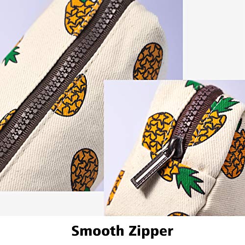 LParkin Cute Pineapple Teen Large Capacity Canvas Pencil Case Pen Bag Box Gadget Pouch Stationary Case Makeup Cosmetic Bag