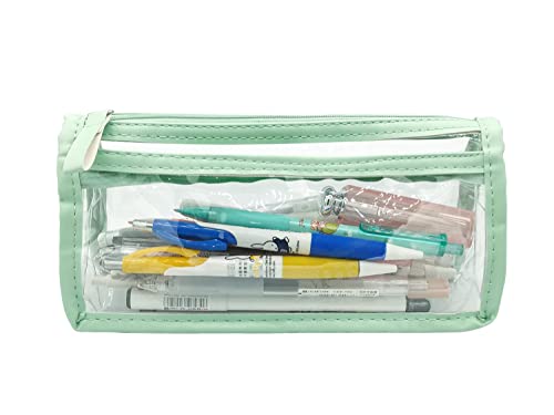 Funny live Transparent PVC Pencil Case Pen Bag Organizer Cosmetic Makeup Bag, Clear Double Compartments Case Bag for Travel | Makeup Brush | Stationerys | Small Crafts, PENS NOT INCLUDED （Mint Green）