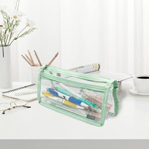 Funny live Transparent PVC Pencil Case Pen Bag Organizer Cosmetic Makeup Bag, Clear Double Compartments Case Bag for Travel | Makeup Brush | Stationerys | Small Crafts, PENS NOT INCLUDED （Mint Green）