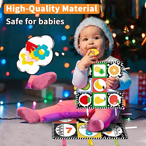 DPTOYZ Newborn Toys 0-6 Months, Tummy Time Toys with Mirror and Teether, High Contrast Baby Toys Black and White Sensory Toys for Babies 0-6-12-18 Months, Play Mats Infant Boy Girl Gift Set-Pack of 4