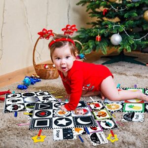 DPTOYZ Newborn Toys 0-6 Months, Tummy Time Toys with Mirror and Teether, High Contrast Baby Toys Black and White Sensory Toys for Babies 0-6-12-18 Months, Play Mats Infant Boy Girl Gift Set-Pack of 4