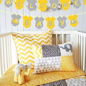 JOYMEMO Yellow Grey Elephant Baby Shower Decorations Neutral for Boy or Girl, Welcome Baby Banner Elephant Garland Confetti Balloons for Gender Neutral Baby Decor