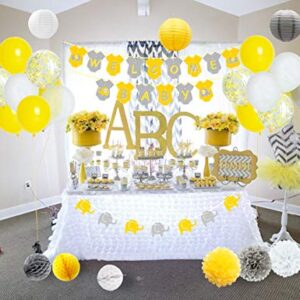 JOYMEMO Yellow Grey Elephant Baby Shower Decorations Neutral for Boy or Girl, Welcome Baby Banner Elephant Garland Confetti Balloons for Gender Neutral Baby Decor