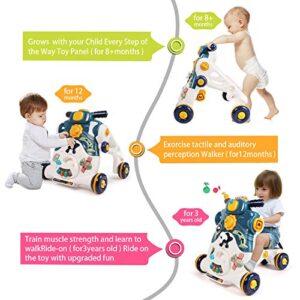 Baby Walker for Boys Girls, 3 in 1 Sit-to-Stand Learning Walker, Kids Multiple Activity Center /Lights, Music, Detachable Panel, Baby Push Walkers Gift for Babies Over 8 Months/Blue