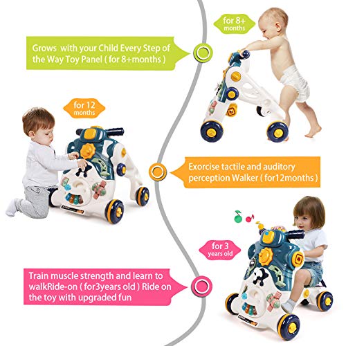 Baby Walker for Boys Girls, 3 in 1 Sit-to-Stand Learning Walker, Kids Multiple Activity Center /Lights, Music, Detachable Panel, Baby Push Walkers Gift for Babies Over 8 Months/Blue