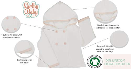 Earthy Baby GOTS Certified 100% Super Soft Organic Pima Cotton Baby Girl Lightweight Hoodie (White, 3-6 months)