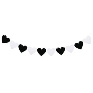 fazhbary 5.9inch black white felt heart garland banner valentines banner for gothic farewell wedding anniversary bachelorette party decor