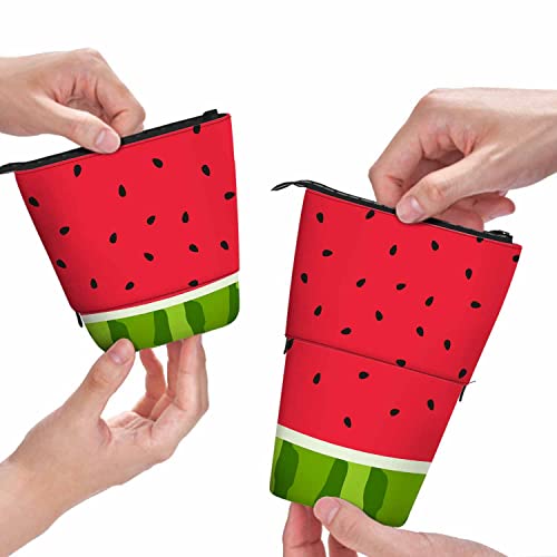 Swono Watermelon Slices Pencil Holder Seeds Skin Texture Stand Up Pencil Case Organizer Pencil Pouch Makeup Bag Great For Teens Girls Boys Gift Red