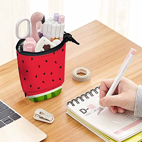 Swono Watermelon Slices Pencil Holder Seeds Skin Texture Stand Up Pencil Case Organizer Pencil Pouch Makeup Bag Great For Teens Girls Boys Gift Red