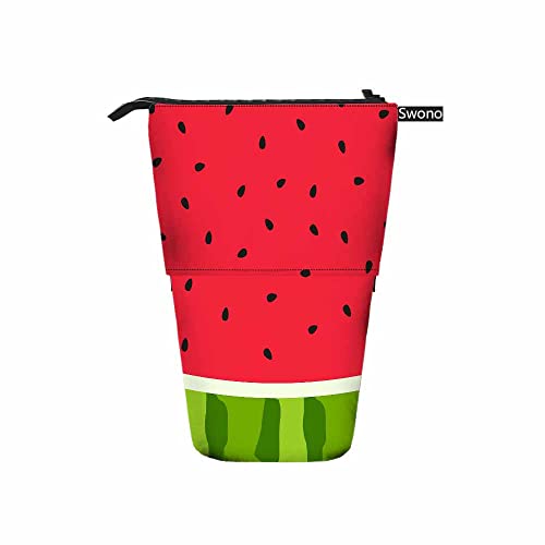 Swono Watermelon Slices Pencil Holder Seeds Skin Texture Stand Up Pencil Case Organizer Pencil Pouch Makeup Bag Great For Teens Girls Boys Gift Red